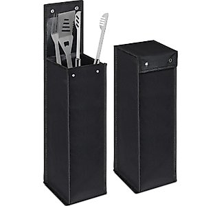 Grill Utensil Storage Bag BBQ Tool Storage Bags Barbecue Hardware Tool Grill Utensil Holder Pouch Oxford Cloth Grill Accessory Storage Bag Foldable Grill Bags for Camping Hiking (Black, 1 Pcs)