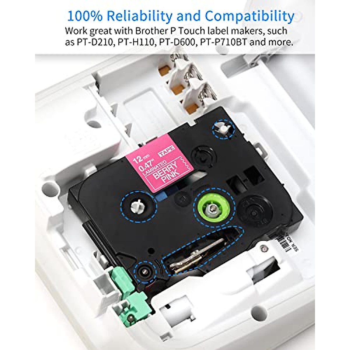 10 Pack, MarkDomain Compatible Label Tape Replacement for Brother 12mm 0.47 Inch TZe Color Laminated Tape, for P Touch PT D210 Label Maker, White on Green/Pink/Grey/Gold/Blue/Red/Blue/Yellow/Orange