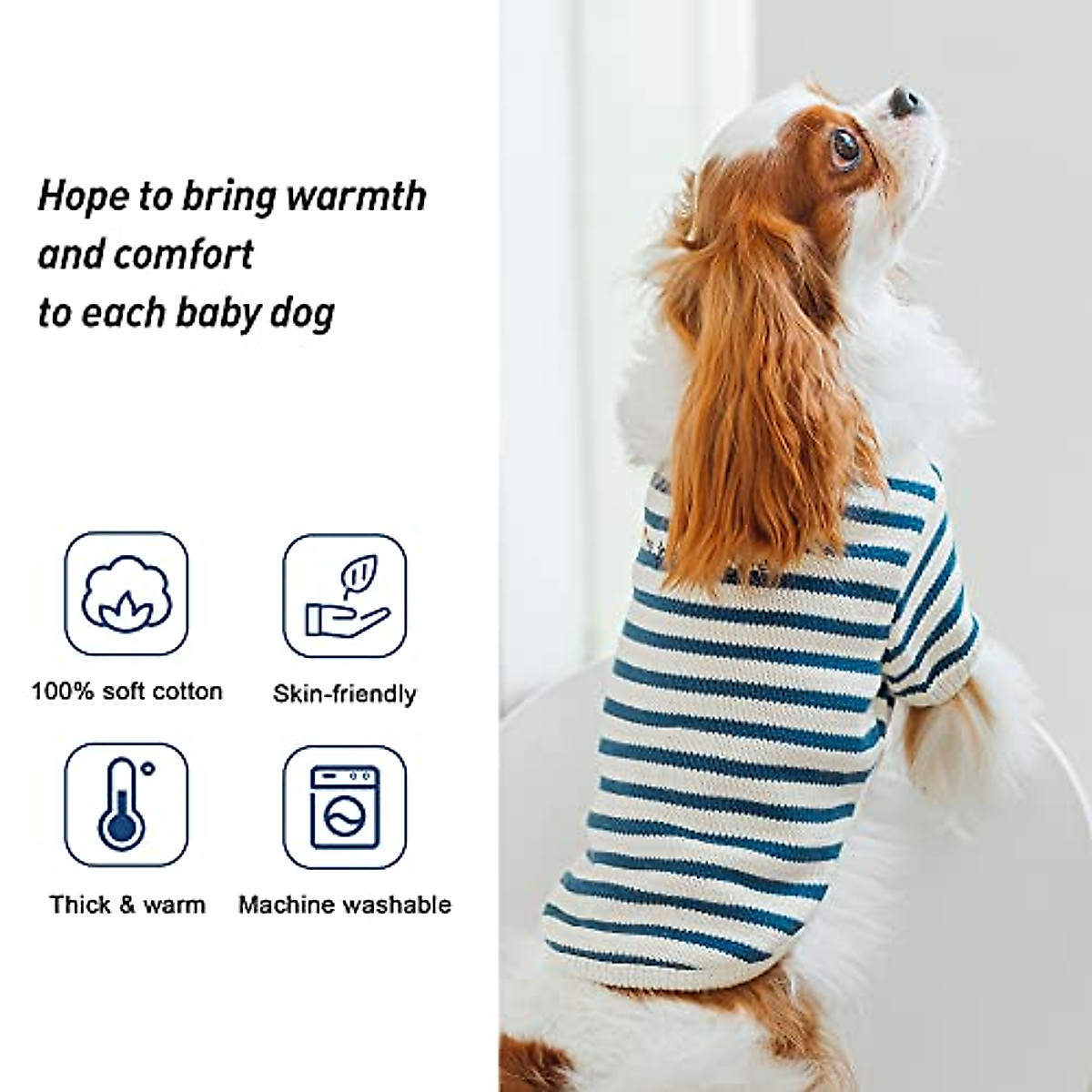 ISPET Stripes Pet Dog Sweater - Stylish Dog Sweatshirt for Small Medium Dog Girls Boys Chihuahua Yorkie Button Closure Knitwear Pup Winter Coat with Sleeves
