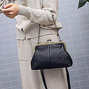 Abuyall Women Small Retro Purse Vintage Top Handle Handbag Kiss Lock Shoulder Bag Black