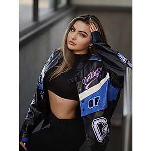 Aelfric Eden VG Detachable PU Racing Jacket Mens Letter Print Varsity Jackets with Reflective Lines