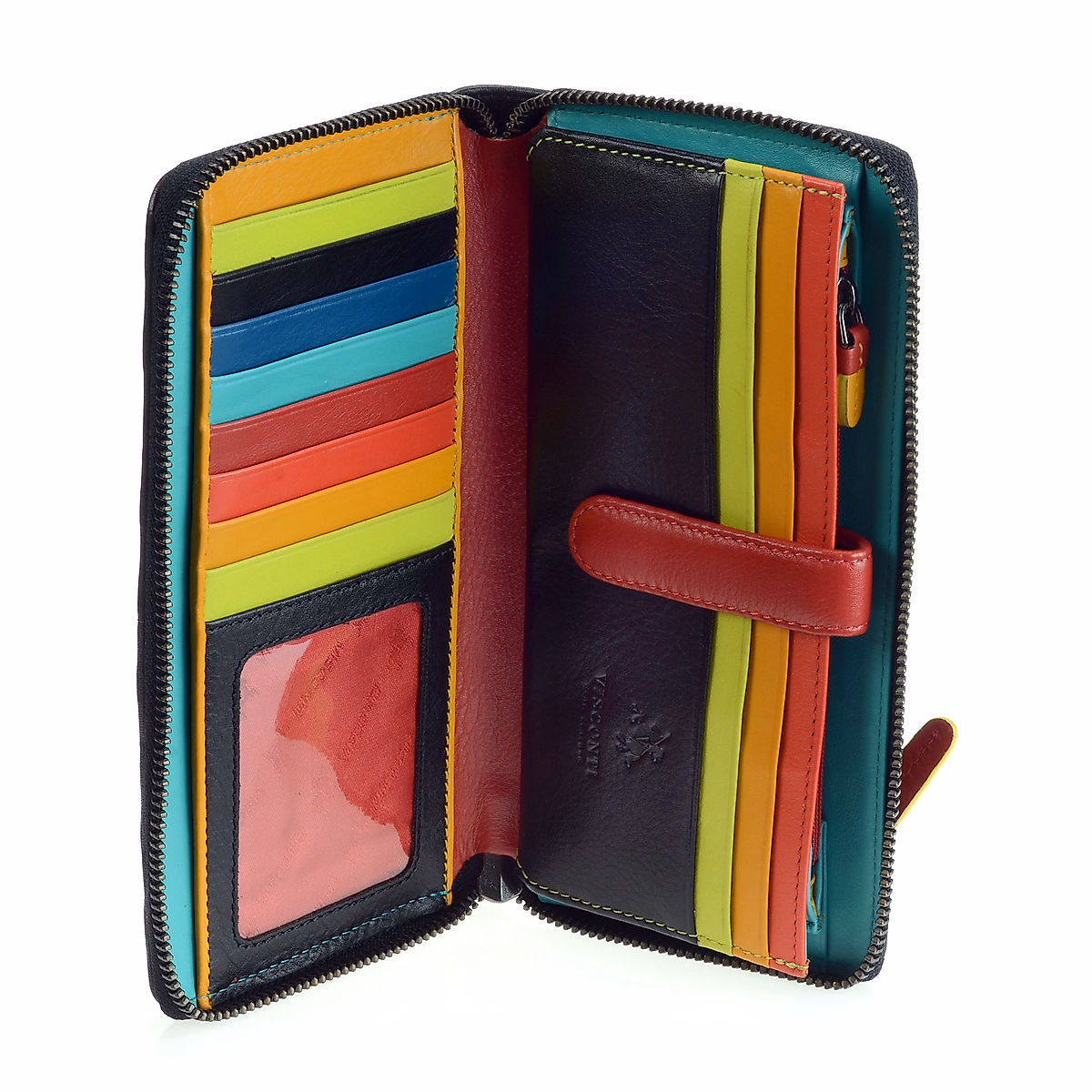 Visconti STR5 Women's Secure RFID Blocking Large Leather Bifold Zip-Around Clutch Wallet Purse - Black Multi