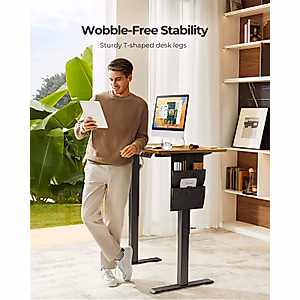 Marsail Standing Desk Adjustable Height, 48x24 Inch Electric Standing Desk with Storage Bag, Stand up Desk for Home Office Computer Desk Memory Preset with Headphone Hook