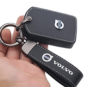 LoyalSoldier Genuine Leather Smart Key Fob Cover Case Compatible with Volvo XC40, XC60, XC90, S90, S60, V60, V90 2019-2023(B Model)