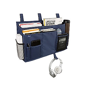 Surblue Bedside Caddy Hanging Bed Organizer Storage Bag Pocket for Bunk and Hospital Beds, College Dorm Rooms Baby Bed Rails, Camp 8 Pockets, (Large, Blue)