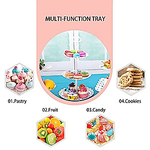 Alysontech 2pcs 3-Tier Plastic Round Cupcake Stand Dessert Plates Mini Cakes Fruit Candy Display Tower White for Kids Birthday Tea Party Baby Shower Serving Tray Big (Round US Stock)