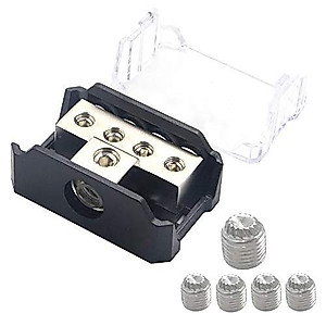 VonSom 4 Way Power Distribution Block, 1x 0/2/4 AWG Gauge in / 4X 4/8/10 Gauge Out Amp Power Distribution Ground Distributor Connecting Block for Car Amplifier Audio Splitter 2 Pack