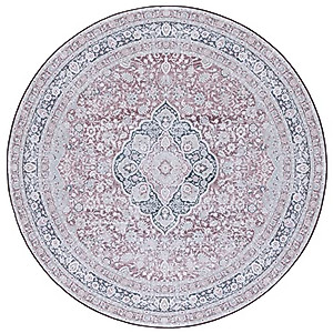 SAFAVIEH Tucson Collection Area Rug - 6' Round, Rust & Sage, Persian Medallion Design, Non-Shedding Machine Washable & Slip Resistant Ideal for High Traffic Areas in Living Room, Bedroom (TSN191P)