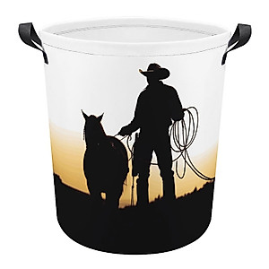 Laundry Hamper Cowboy with Lasso Silhouette Freestanding Laundry Basket Thickened Waterproof Collapsible Clothes Hamper Storage for Clothes Toys Dorm And Family