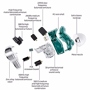 Linsoul KZ AST 24 Units Balanced Armature Combination in-Ear Earphones IEM with Detachable 2pin 0.75 Cable for Musicians Audiophile (Without mic, Silver)