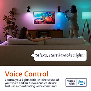 Amazon Basics Smart A19 LED Light Bulb, Color Changing, 9W (60W Equivalent), 800LM, Works with Alexa Only, 2.4 GHz Wi-Fi, No Hub Required, 1-Pack