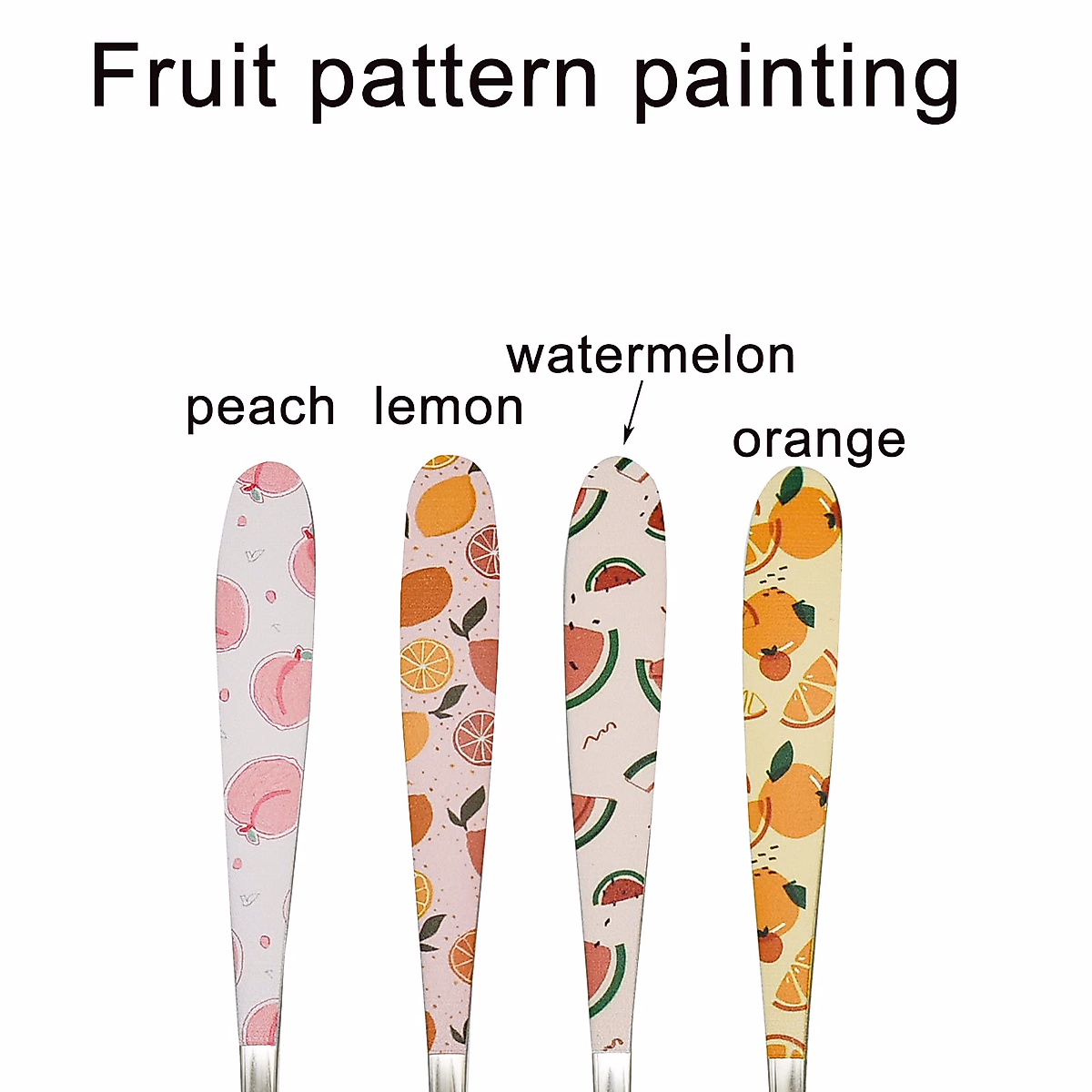 Pinenjoy 4Pcs Small Appetizer Fork with Fruit Pattern Printing 5.5inch Cocktail Fork 18/10(304) Stainless Steel Mini Dessert Fork for Pickle Fruit Cake Salad Party Charcuterie