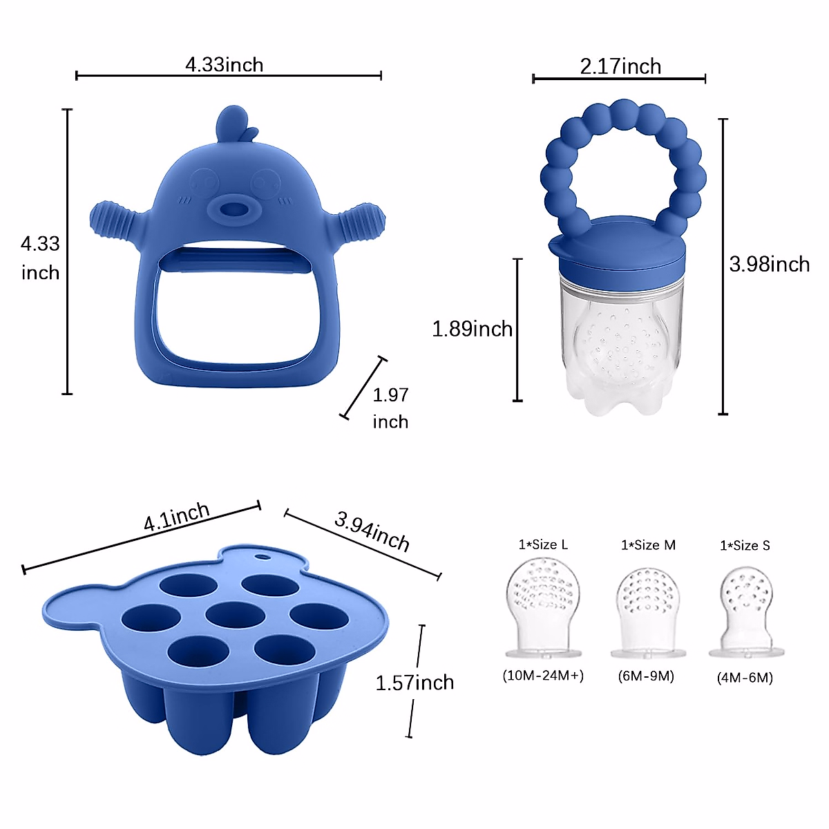 Baby Fruit Feeder Pacifier - 3 Pack | 1 Baby Food Feeder & 1 Baby Teether & 1 Baby Popsicle Molds | Breastmilk Popsicle molds | Teething Toys | Mesh Baby Feeder | Baby Feeding Set | Bebes (Steel Blue)
