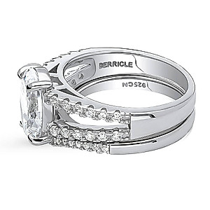 BERRICLE Sterling Silver Solitaire Wedding Engagement Rings 2.7 Carat Oval Cut Cubic Zirconia CZ Split Shank Ring Set for Women, Rhodium Plated Size 7