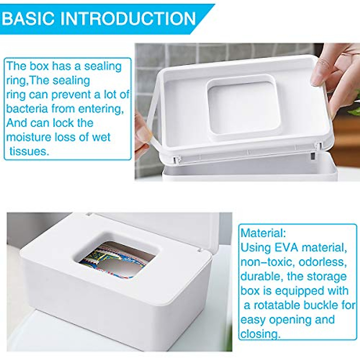 DOERDO 2 PCS Wipes Dispenser Wet Wipe Holder with Lid Wipes Tissue Case Tissue Storage Box Keeps Baby Wipes Fresh and Safe(White,Gray)