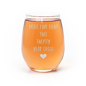 More Fun Than Two Twenty Year Olds Stemless Wine Glass - 40th Birthday Gift, Birthday Idea, Unique Birthday