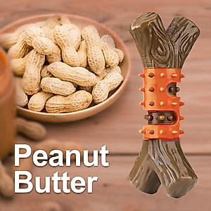 RANTOJOY Tough Dog Toys Aggressive Chew Toys for Large Dogs, Dog Chew Toys for Medium Large Breed, Nylon Rubber Dog Teething Stick Toys Puppy Chewers Dogs Birthday Gift (Orange)