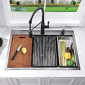 33 Inch Black Drop In Kitchen Sink Workstation-Bokaiya 33x22 Drop In Workstation Kitchen Sink 16 Gauge Stainless SteelSingle Bowl Kitchen Sink with Cutting Board