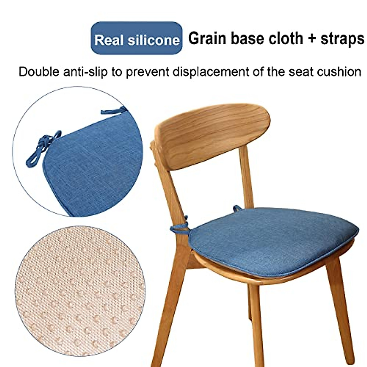 Dining Chair Cushion with Ties,Cotton Linen Square Chair Pad Comfort and Softness Seat Cushion with Non Slip Back,japanese Chair Pad for Kitchen Living Room Office Chair(4pcs(17x16x14inch), Blue)