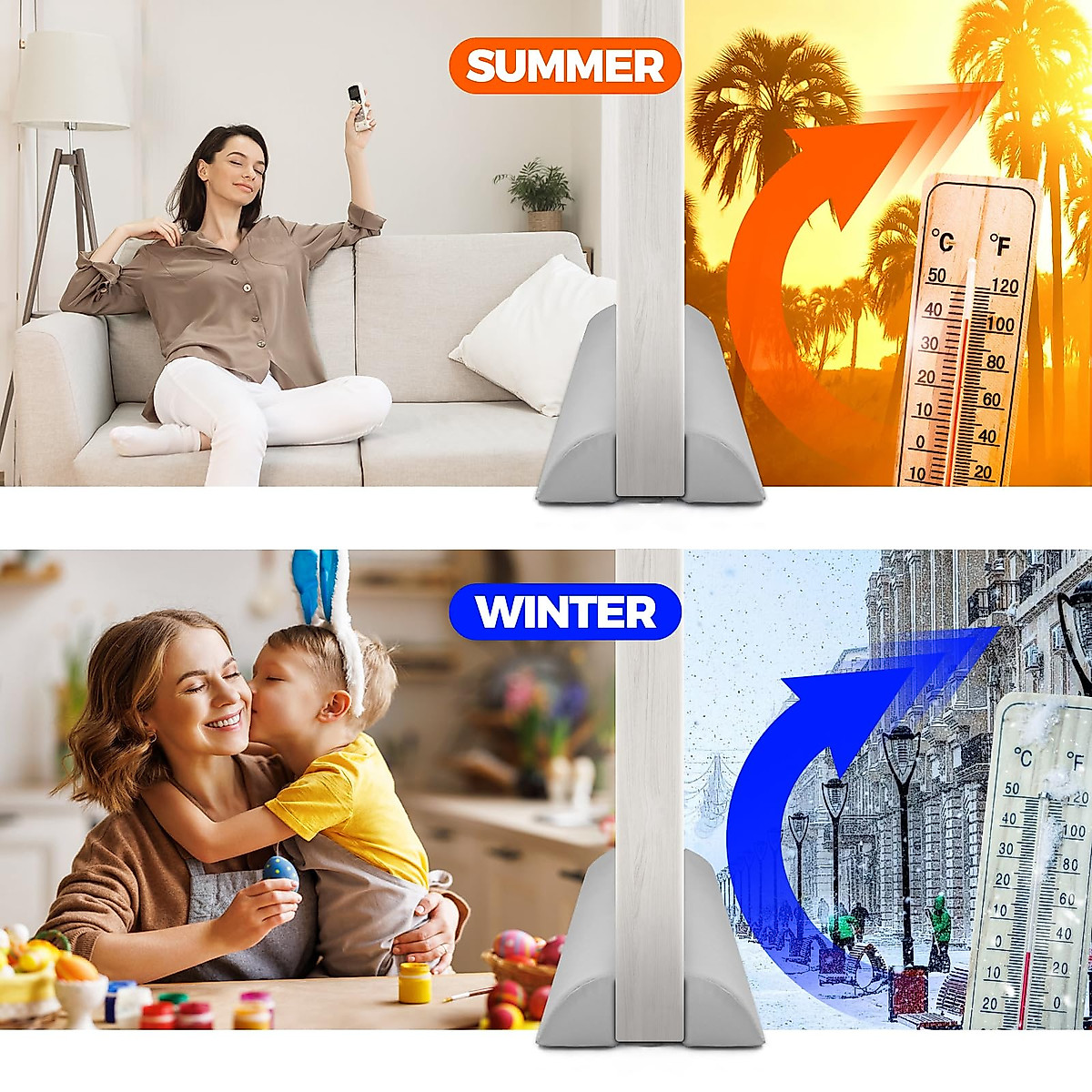 Holikme 36 inches Double Side Draft Stopper Noise Blocker for Bottom of Door Adjustable Door Sweeps, Grey