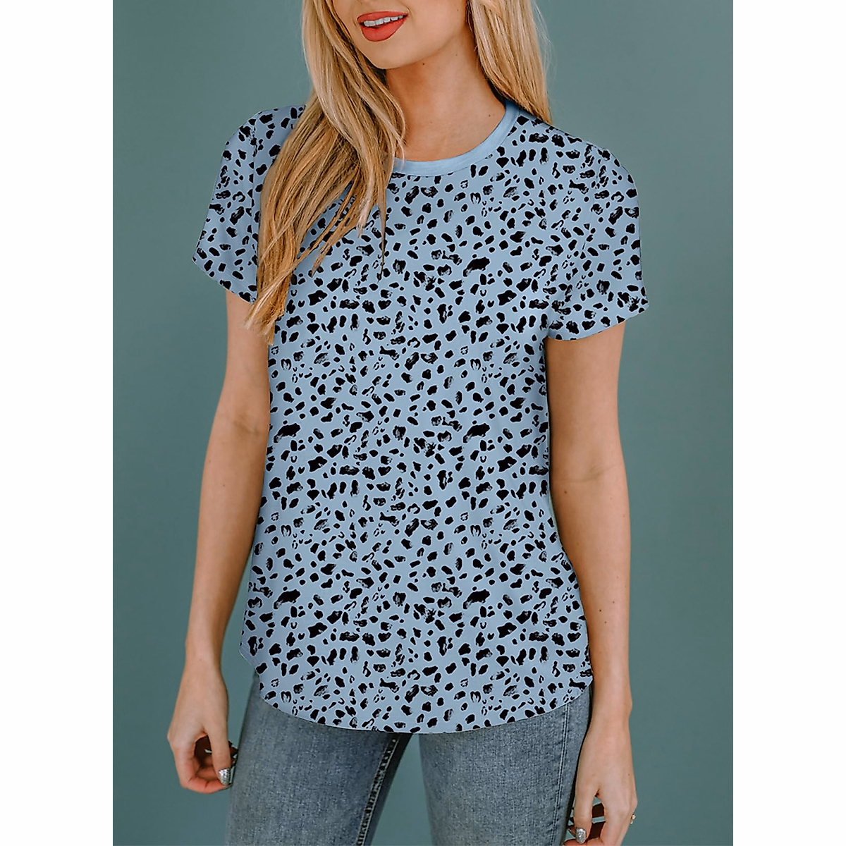 EVALESS Womens Summer Tops Casual Short Sleeve Polka Dot Shirts Round Neck T Shirts Fashion Outfits 2025 Spring Summer Loose Fit Tee Blouses Gray Large