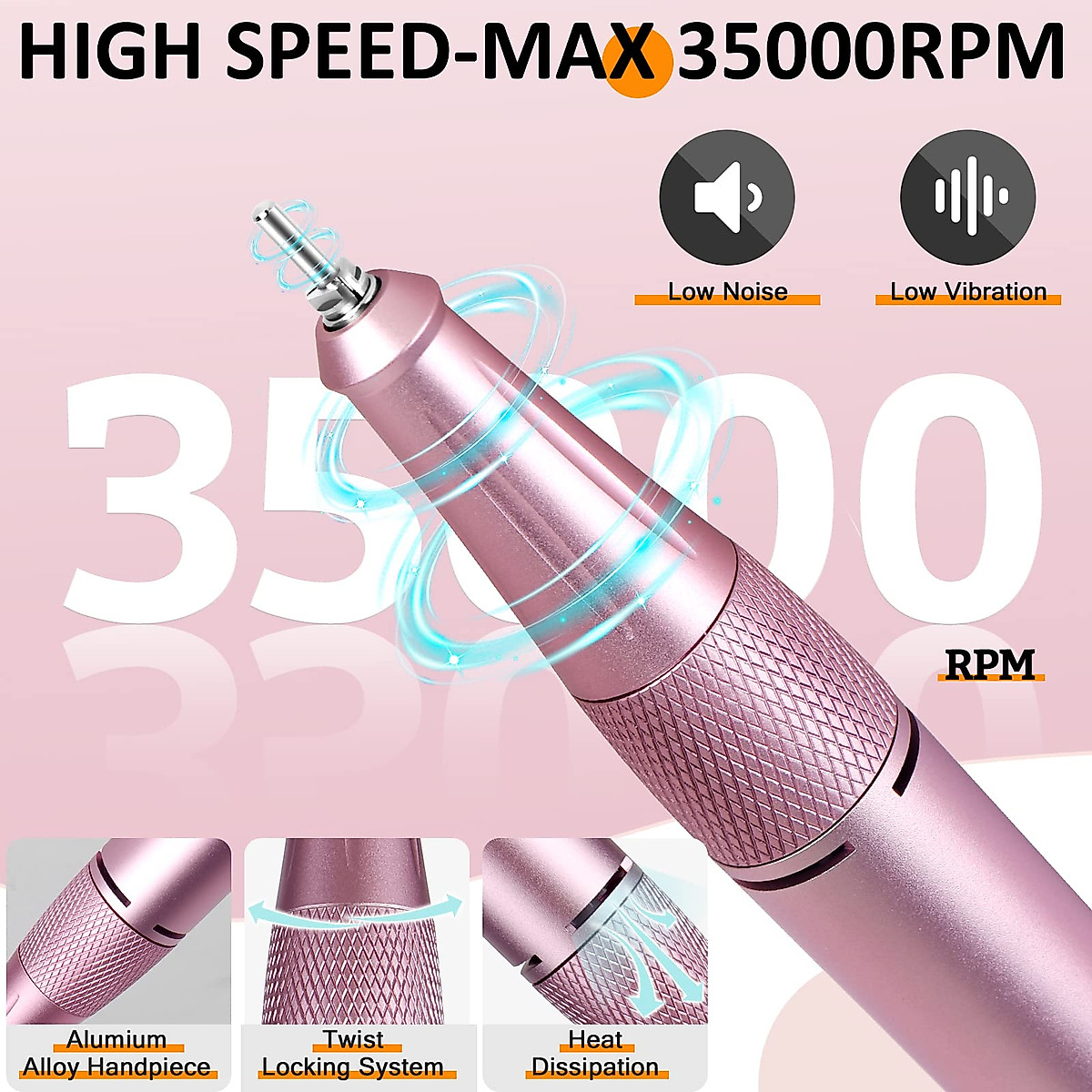 Portable Nail Drill Kit,35000RPM Electric Nail Drill Machine E File with Bits and Sanding Bands for Acrylic Gel Nails Polishing,Professional 4500mAh Rechargeable Nail Drill for Manicure Salon Home