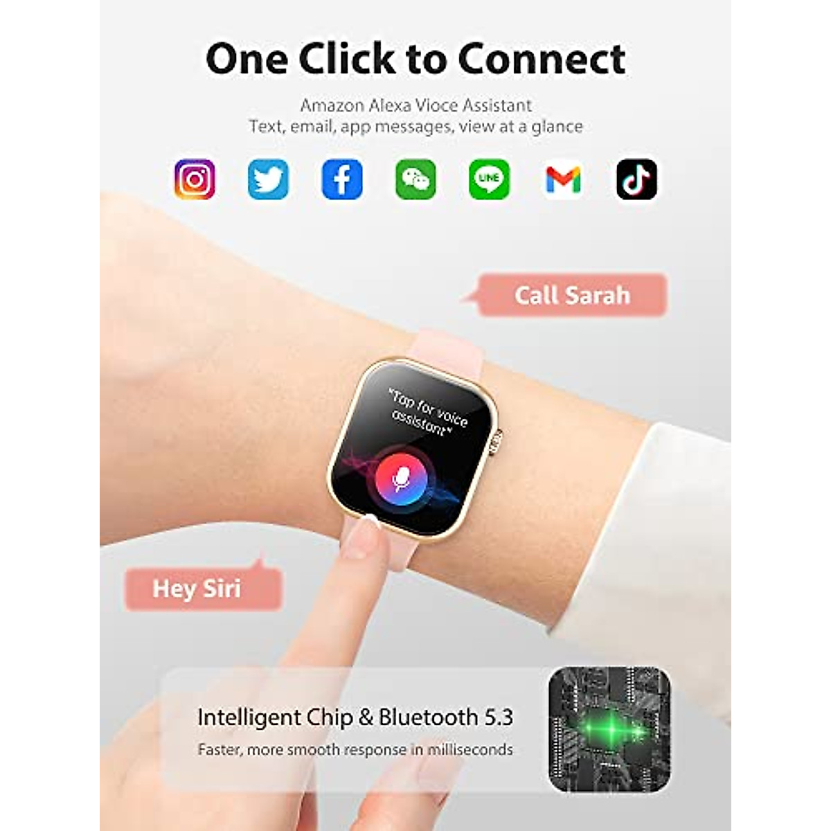 Zombazi 1.91'' Smart Watch for Women Men, Answer/Make Call, 50+ Sports Modes, Fitness Tracker with SpO2/Heart Rate/Sleep Monitor, Voice Assistant, Music and More, Smartwatch iPhone iOS Android (Pink)