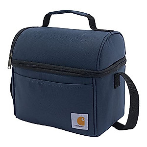 Carhartt Deluxe Dual Compartment Insulated Lunch Cooler Bag, Navy & Cool Coolers by Fit + Fresh, Reusable & Long-Lasting Slim Ice Packs, Perfect Addition To Your Lunch Box, Clear Blue, Pack of 4