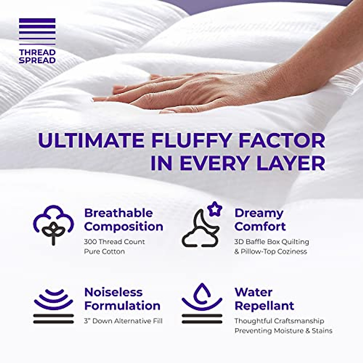 Queen Cooling Mattress Topper, Soft 100% Cotton Fabric, Pillow-Top Optimum Thick Mattress Topper for Queen Bed, Breathable & Plush Quilted Down-Like Fill, Snug Deep Pocket Fit