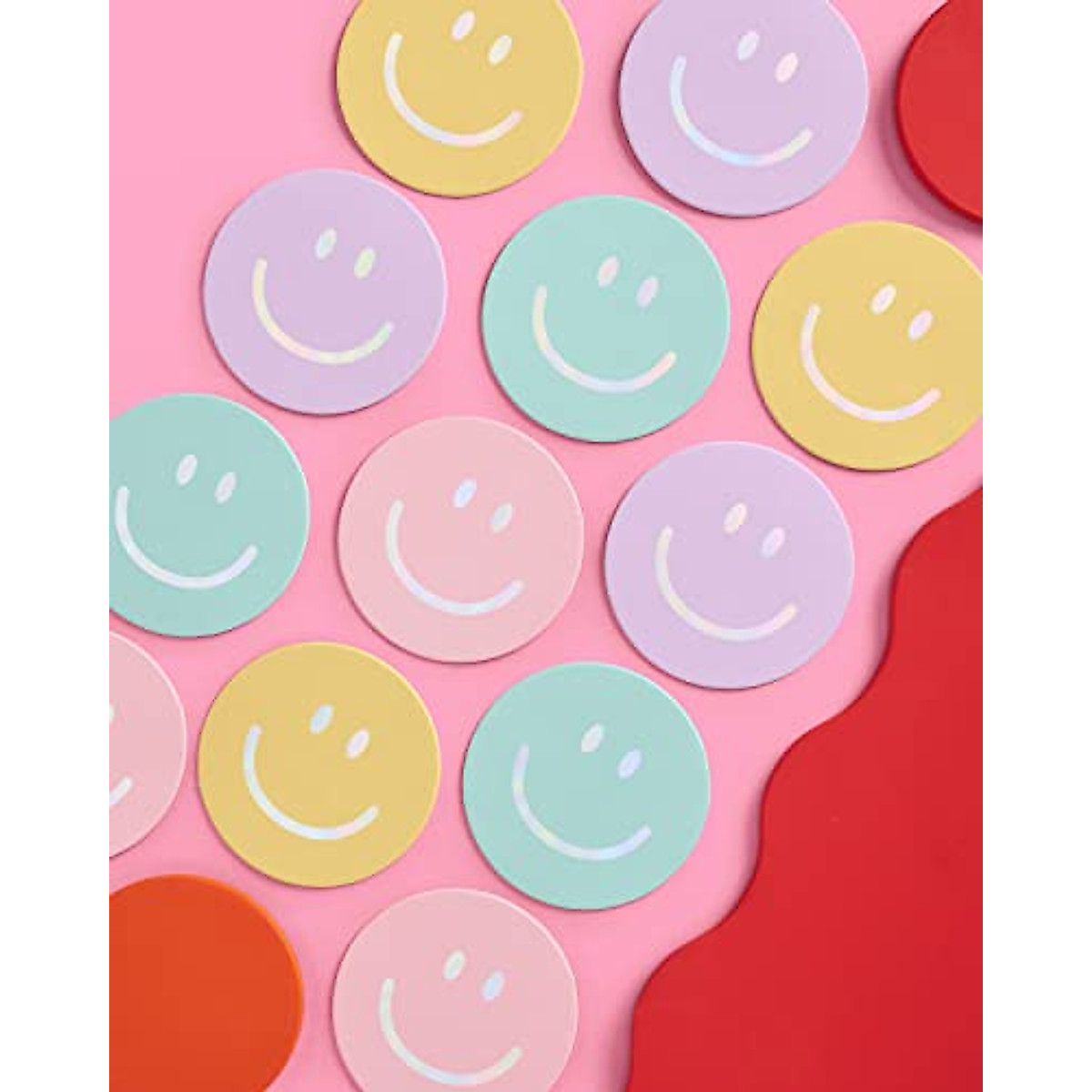 xo, Fetti Smile Pastel Party Drink Coasters - 16 pcs - Iridescent Foil | Happy Pastel Birthday Party Decorations, Cute Bachelorette Party, Cool Cocktail Disposable Coaster