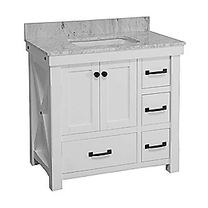 Tuscany 36-inch Bathroom Vanity (Carrara/White): Includes White Cabinet with Authentic Italian Carrara Marble Countertop and White Ceramic Sink