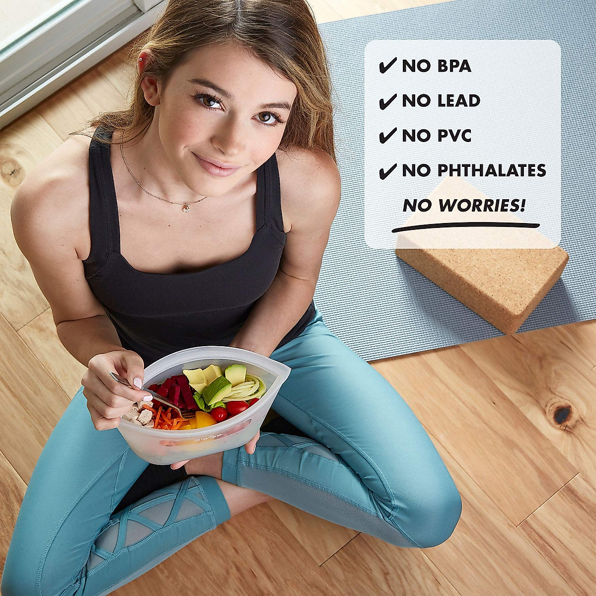 Zip Top Reusable Food Storage Bags | Short Cup [Teal] | Silicone Meal Prep Container | Microwave, Dishwasher and Freezer Safe | Made in the USA