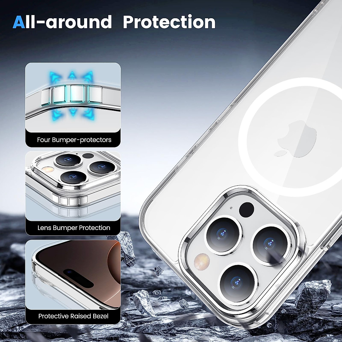 Temdan for iPhone 16 Pro Max Case Clear, [Compatible with Magsafe][Anti-Yellowing][Military-Grade Protection] Shockproof Slim Magnetic Phone Sleeve Case for iPhone 16 Pro Max, Transparent