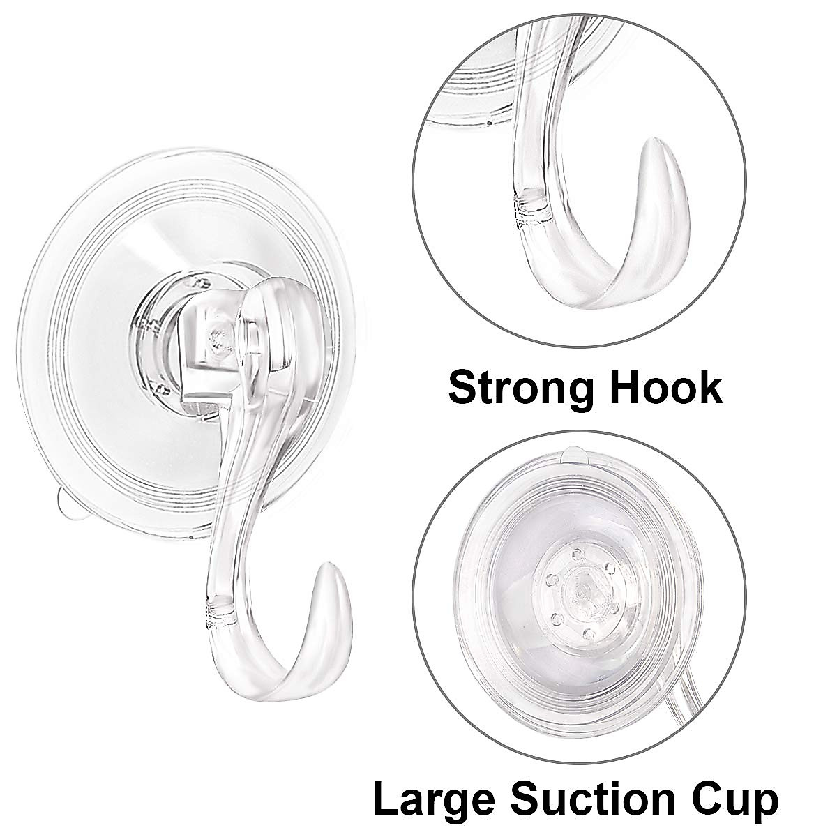 Suction Cup Hooks, 8PCS Heavy Duty Vacuum Strong Suction Cups with Hooks Large Clear Reusable Suction Cup Hook for Shower Bathroom Towel Window Glass Kitchen Utensils and Christmas Wreath Hanger