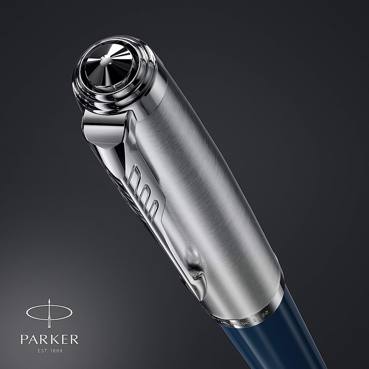 Parker 51 Fountain Pen | Midnight Blue Barrel with Chrome Trim | Fine Nib with Black Ink Cartridge | Gift Box