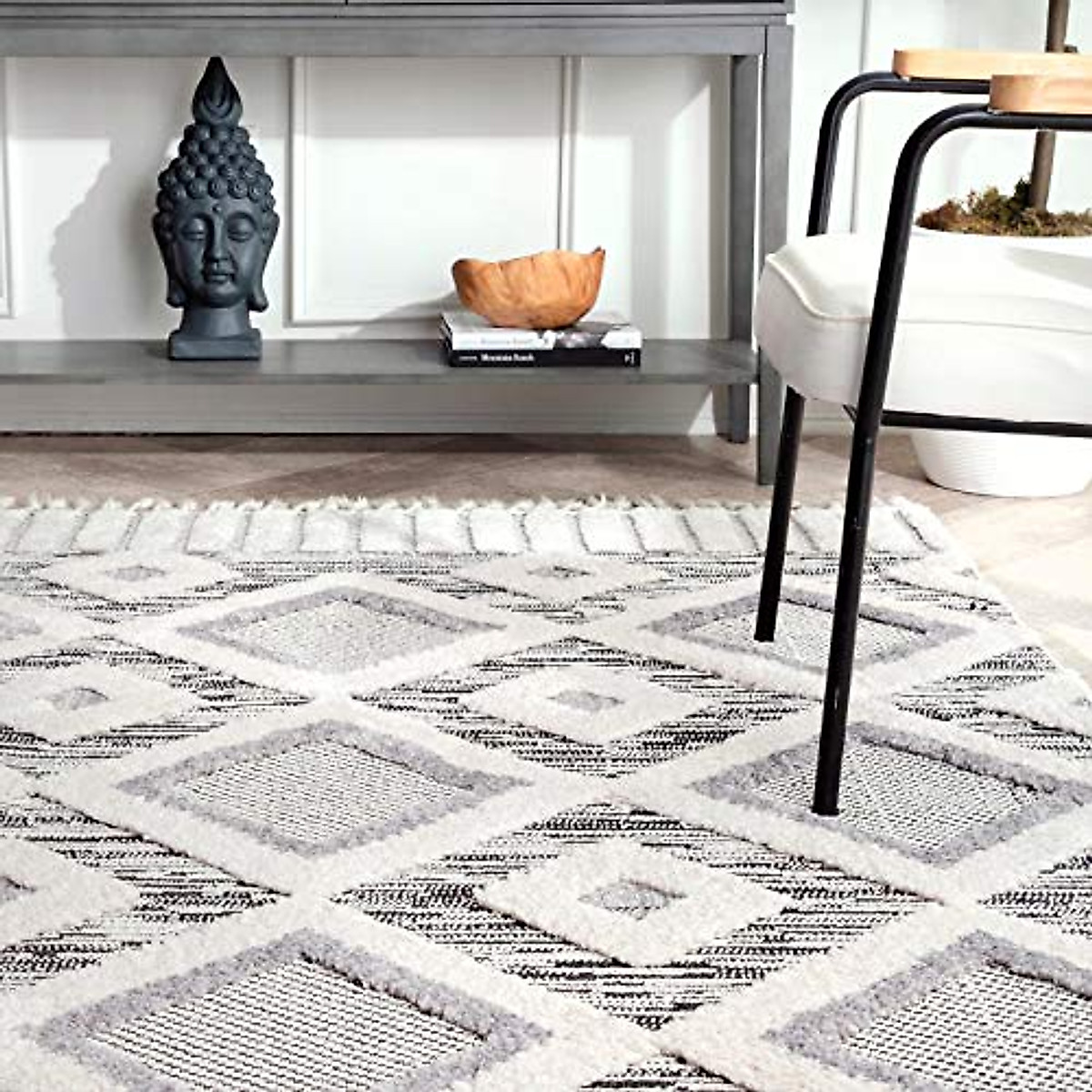 nuLOOM Theola Geometric High-Low Shag Area Rug, 4' x 6', Grey