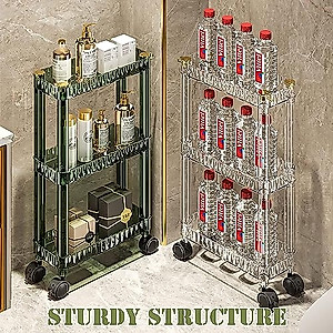 DARZYS Rolling Cart Storage cart Multifunction Moving Small Carts Slide Out Mobile Shelving Unit Cart with Wheels, 8" Dx6.2 Wx25.6 H Green