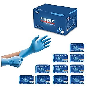 FIRST GLOVE Volt Small 100 Ct. 6 Mil Blue Nitrile Disposable Gloves - Food Safe Disposable Gloves, Disposable Cleaning Gloves, Micro Textured Gloves for Enhanced Grip, Latex Free Gloves