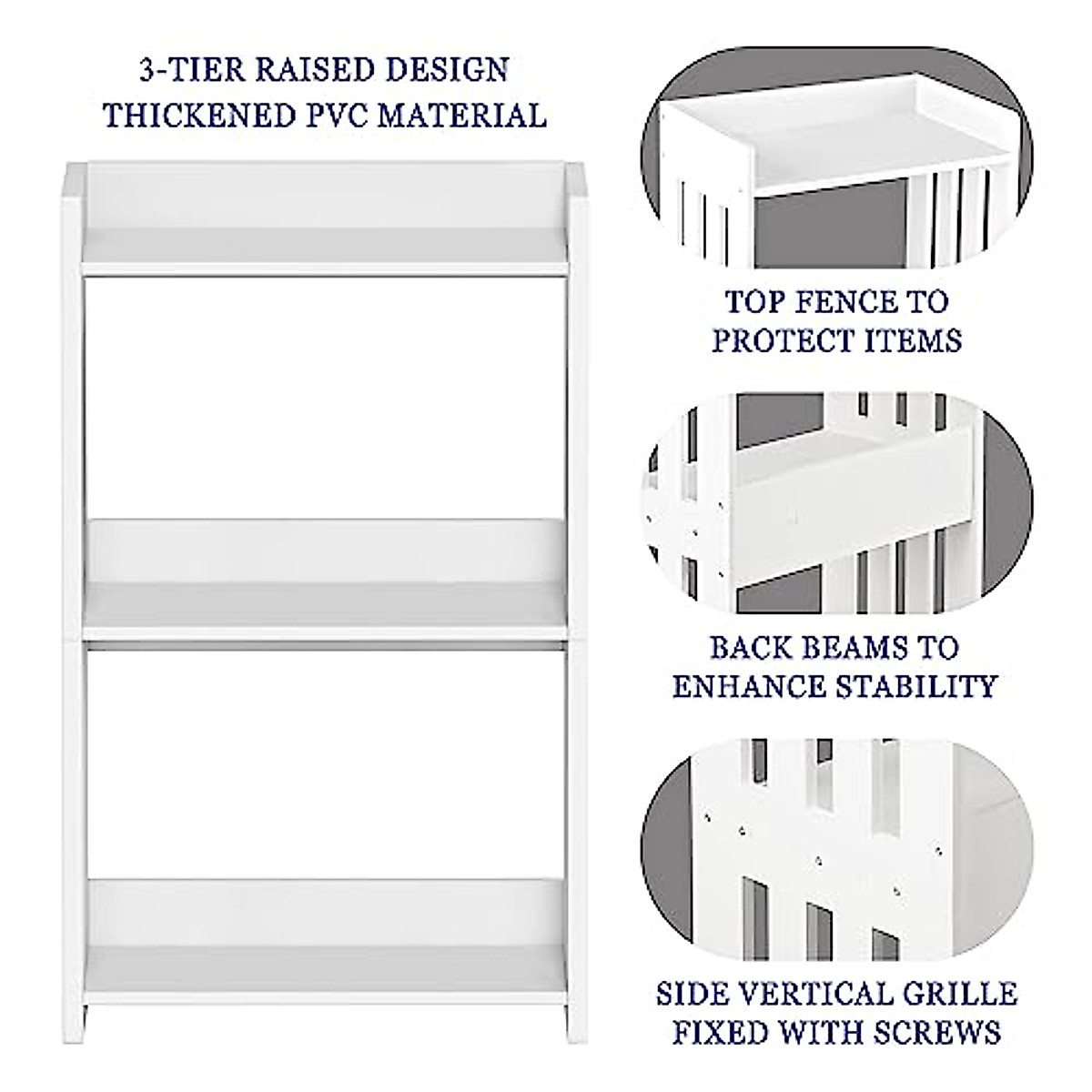 HAYOFAMY 3-Tier Side Table, Bookshelf for Small Spaces, White Nightstand, Narrow Bookcase End Table with Storage Shelf for Living Room, Office, Bedroom, Kids Room