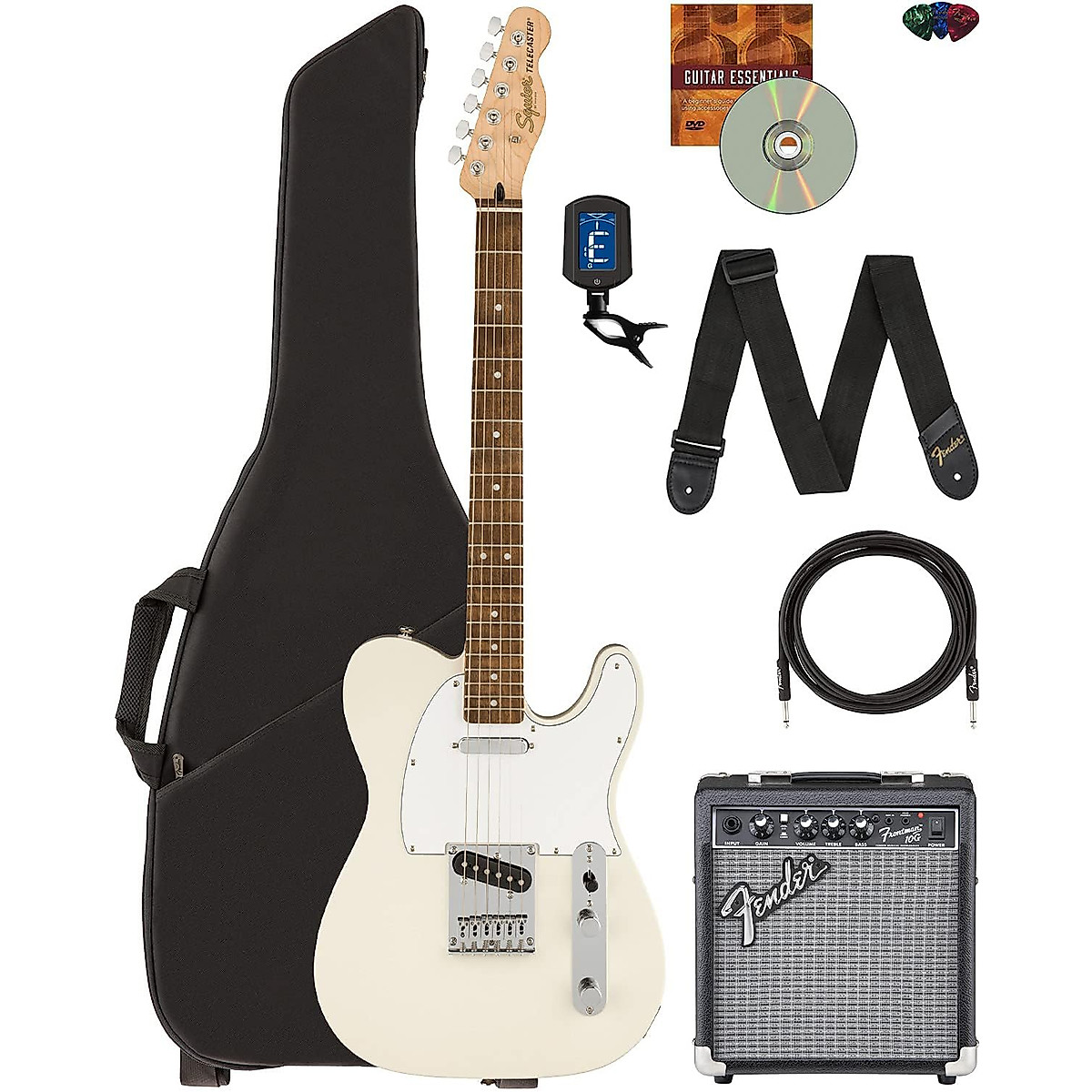 Fender Affinity Series Telecaster - Olympic White Bundle with Frontman 10G Amplifier, Gig Bag, Tuner, Instrument Cable, Strap, Picks, and Austin Bazaar Instructional DVD