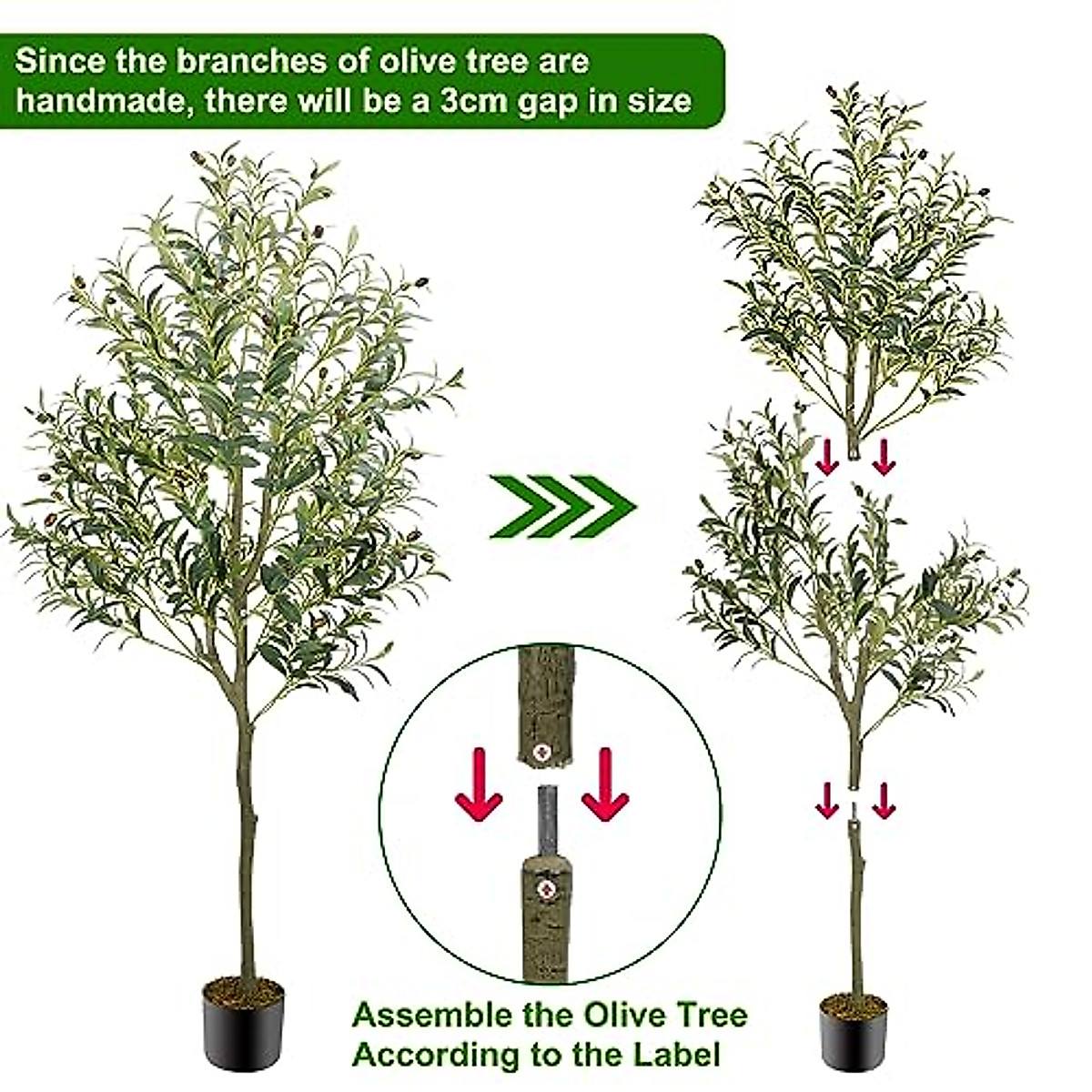 Olive Tree Artificial Indoor 6FT (72''), GTIDEA Artificial Tree Fake Tree Indoor Large Faux Olive Tree and Fruits Artificial Plants Silk Trees for Home Office Living Room Spring Decor