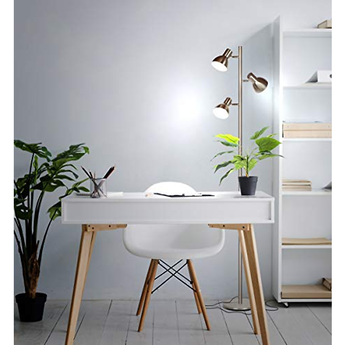 Brightech Ethan Floor Lamp, Dimmable Standing Lamp for Bedroom Reading, Great Living Room Décor, Modern LED Lamp for Living Rooms, Tall Tree Lamp for Offices - Nickel