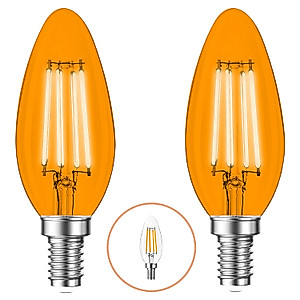 2 Pack E12 Filament LED Orange Light Bulbs – E12 Candelabra Bulb 4W 40-Watt Equivalent - Vintage LED Orange Bulb LED Decorative Lighting Orange LED Bulb Party Decoration, Porch, Halloween Light Bulbs