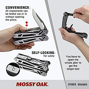 MOSSY OAK Multitool, 21-in-1 Stainless Steel Multi Tool Pocket Knife with Screwdriver Sleeve, Self-locking Multitool Pliers with Sheath-Perfect for Outdoor, Survival, Camping, Hiking, Simple Repair