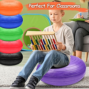 Lewtemi 6 Pieces Flexible Seating for Classroom Elementary Yoga Ball Chairs Wobble Seat for Kids Inflatable Donut Ball with Pump for Student Desk Chairs Exercise (Bright Color)