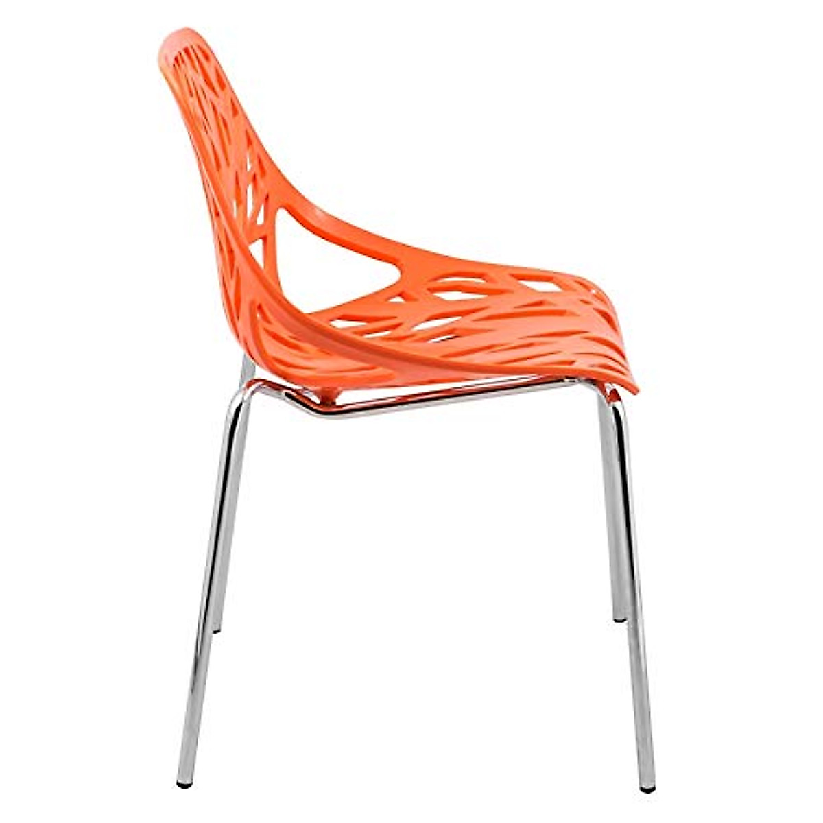 LeisureMod Modern Asbury Dining Chair with Chromed Legs (Set of 4), Orange