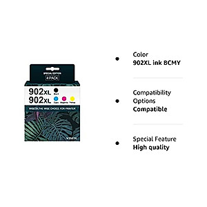 902XL Ink Cartridges Combo Pack Replacement for HP 902XL 902 XL Ink Used in OfficeJet Pro 6978 6968 6958 6962 6970 6954 6960 6950 6979 Printer (902XL Ink Cartridges, Black Cyan Magenta Yellow)