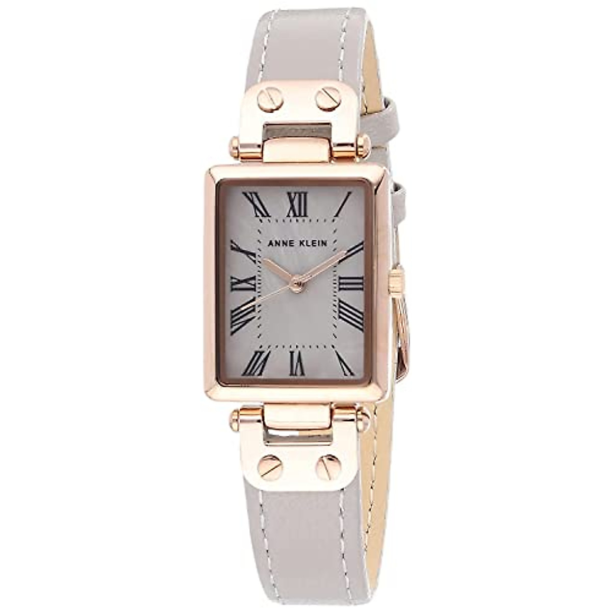 Anne Klein Women's Japanese Quartz Dress Watch with Leather Strap, Gray, 12 (Model: AK/3752RGTP)