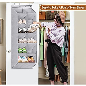 SLEEPING LAMB 2 Tier Metal Long Shoe Rack for Closet and Over The Door Shoe Rack Fit Narrow Door for 12 Pairs Sneakers, Boots, Grey