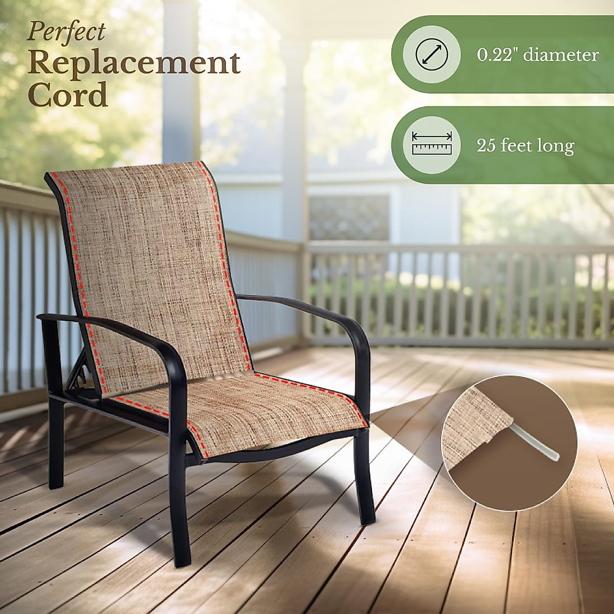 Jejavu 25' Foot .22 Vinyl Sling Spline Outdoor Patio Pool Furniture Repair or Replacement Awning Cord for Sling Chair